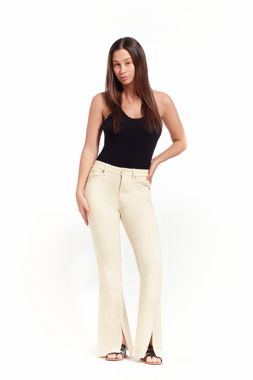 Better Butter Flare with Leg Slits in White Smoke – 1822 Denim